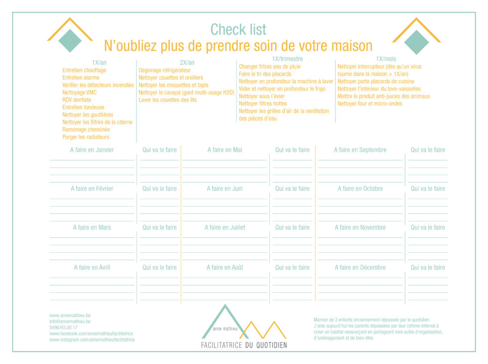 Check list pour l'entretien de votre maison